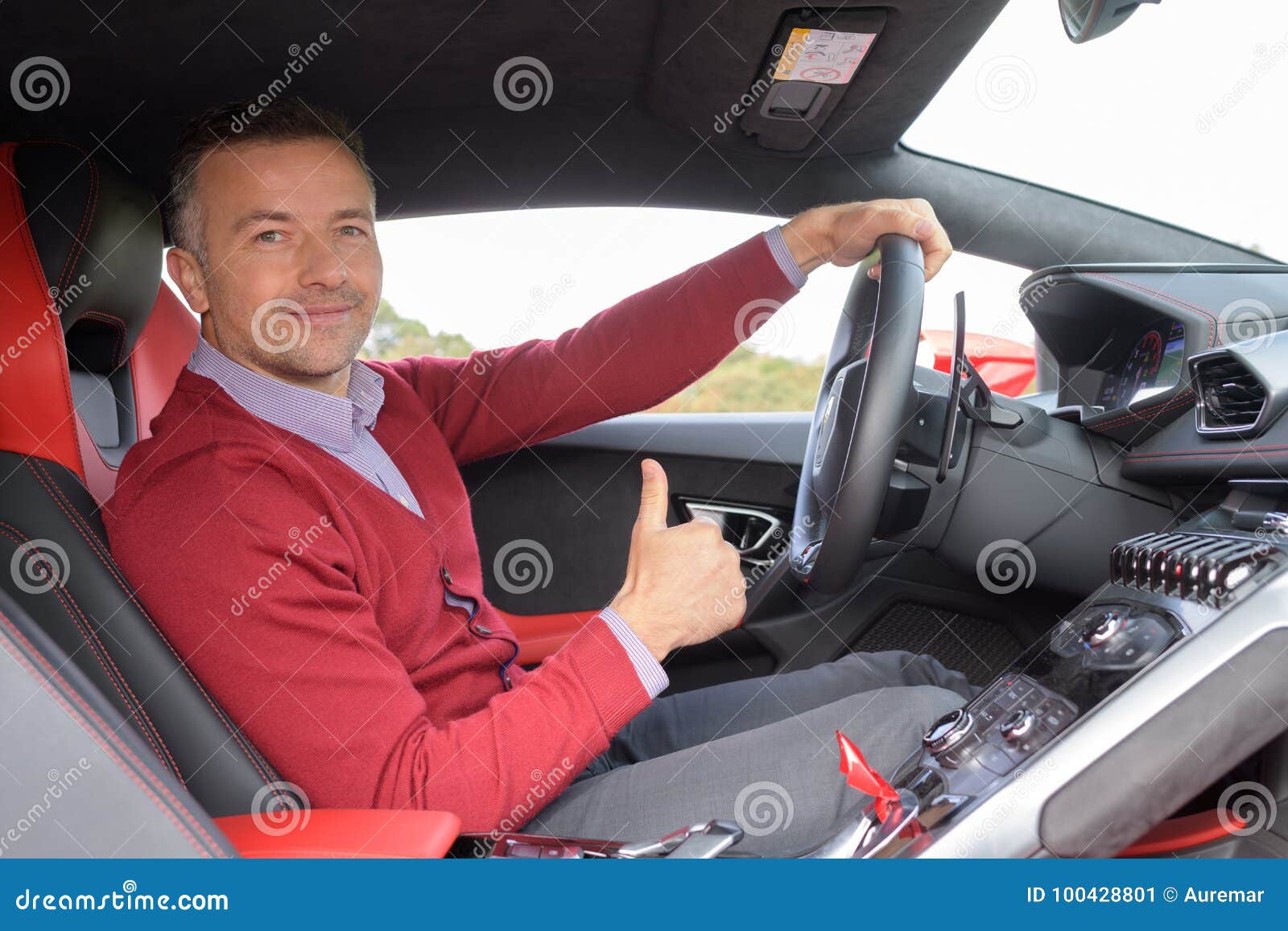 Man Confident Driving Red Car Stock Image - Image of engaged, person ...