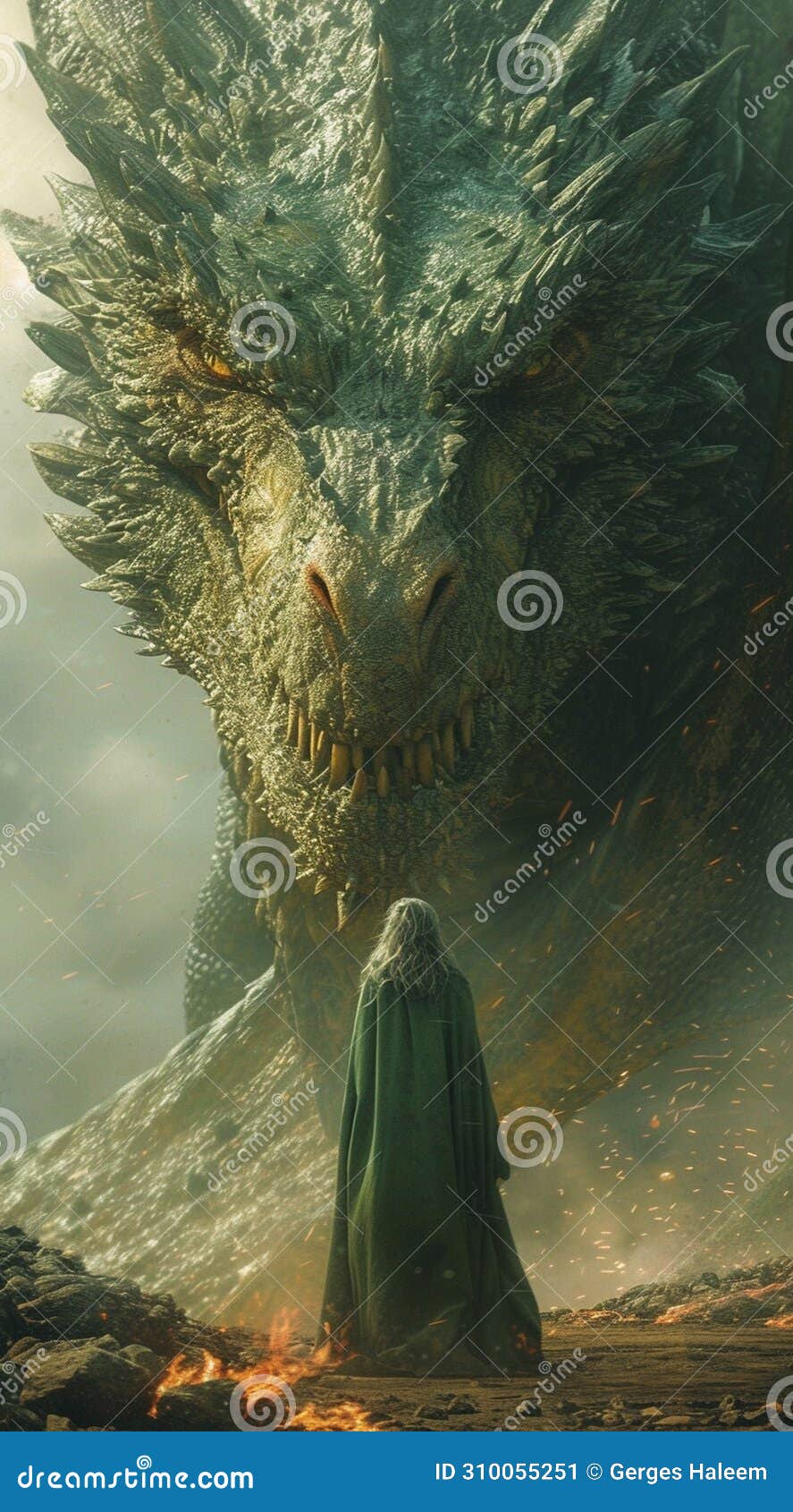 Man Confronting Large Dragon Stock Illustration - Illustration of ...