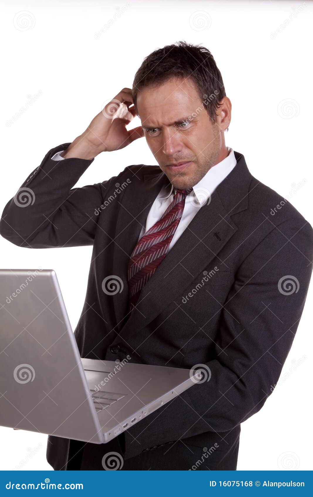 Man Confused Looking at Laptop Stock Photo - Image of formal, education ...