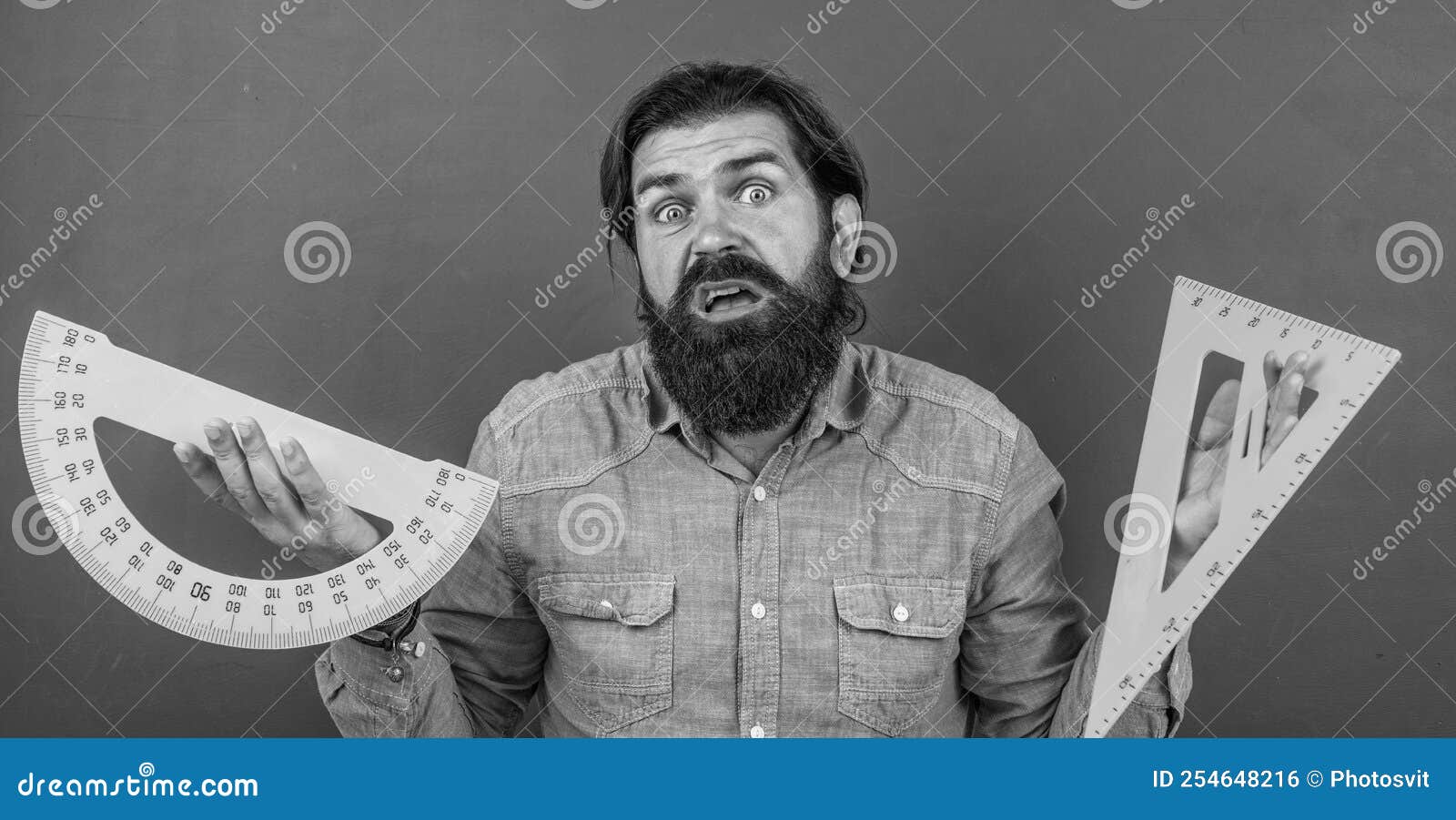 Man Confused with Size Measured on Protractor and Triangle Ruler Math ...