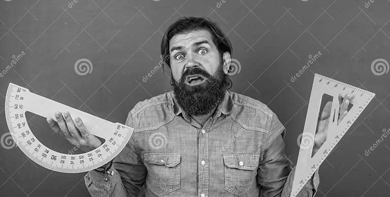 Man Confused with Size Measured on Protractor and Triangle Ruler Math ...