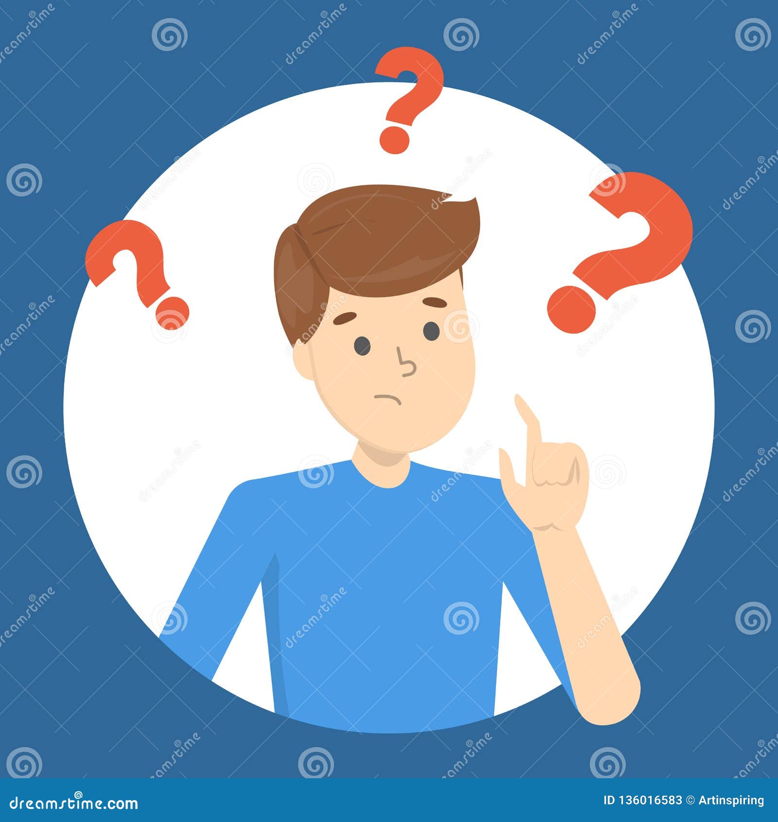 Man in Confusion and Question Mark Around. Stock Vector - Illustration ...