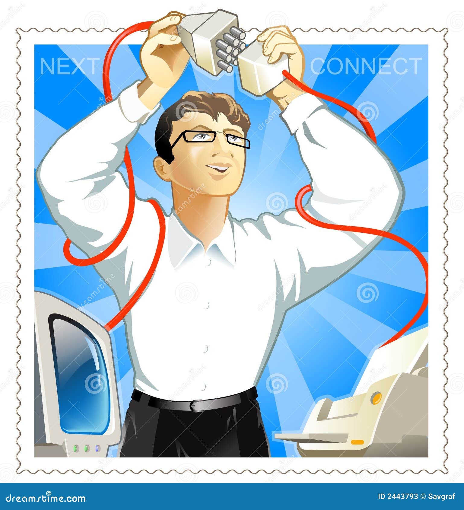 Man Connect Printer & Computer Stock Vector - Illustration of office ...