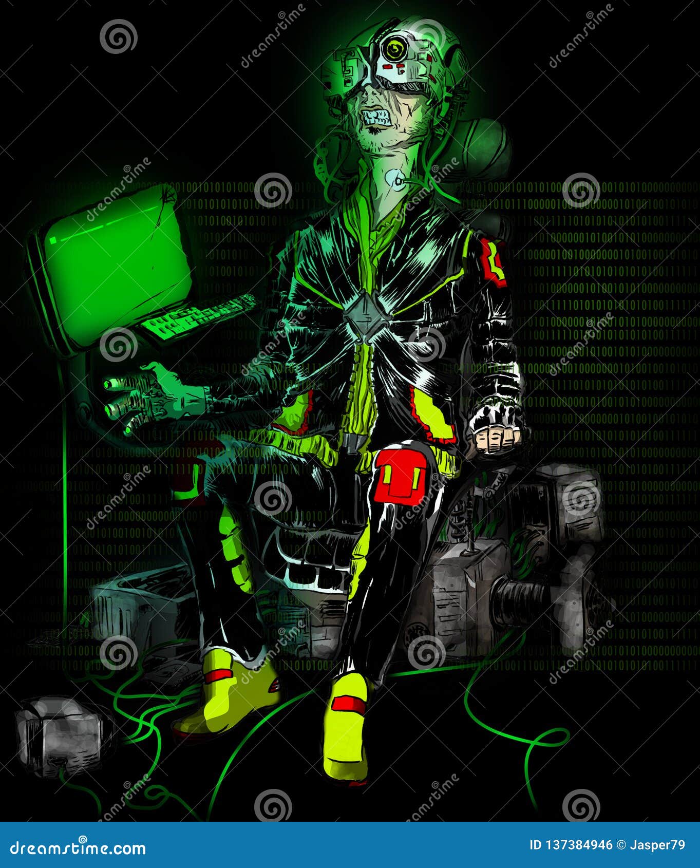 Man Connected To the Matrix. Cyberpunk Theme. Stock Illustration ...