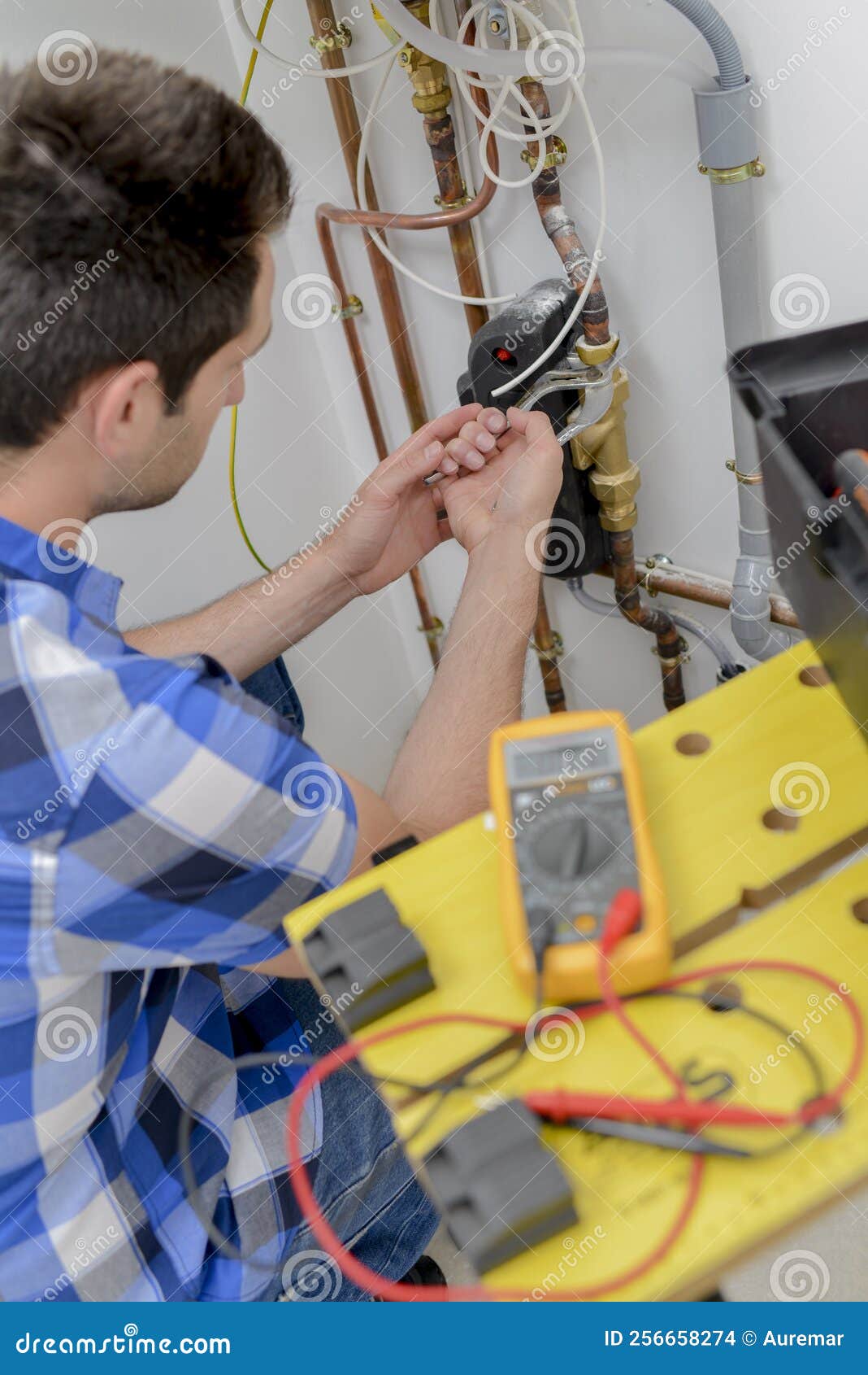 Man connecting cables stock photo. Image of negative - 256658274