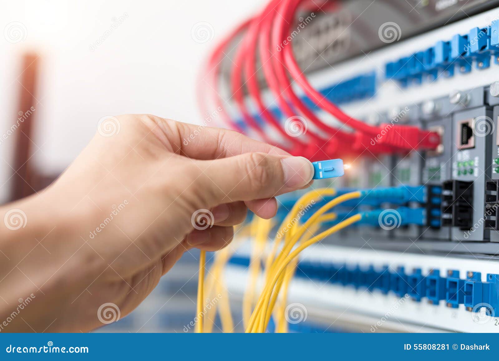 Man Connecting Fiber Network Cables Stock Image - Image of equipment ...