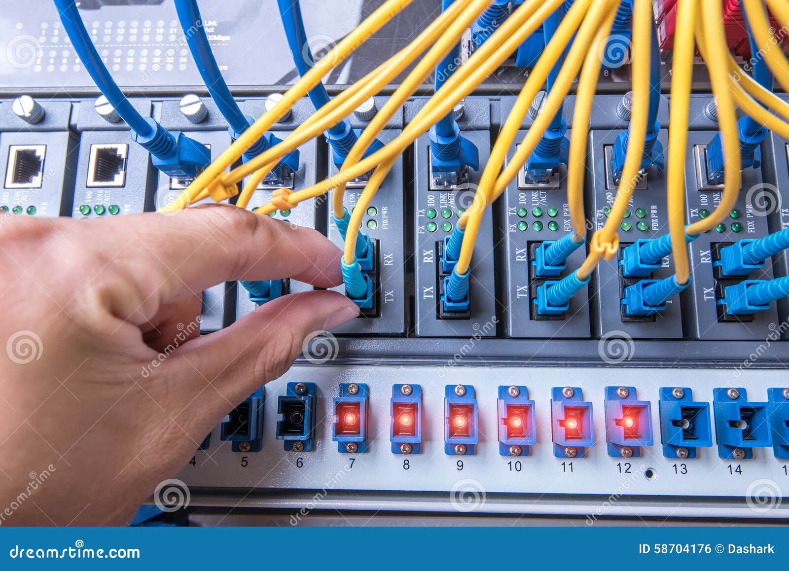 Man Connecting Fiber Network Cables Stock Photo - Image of person ...