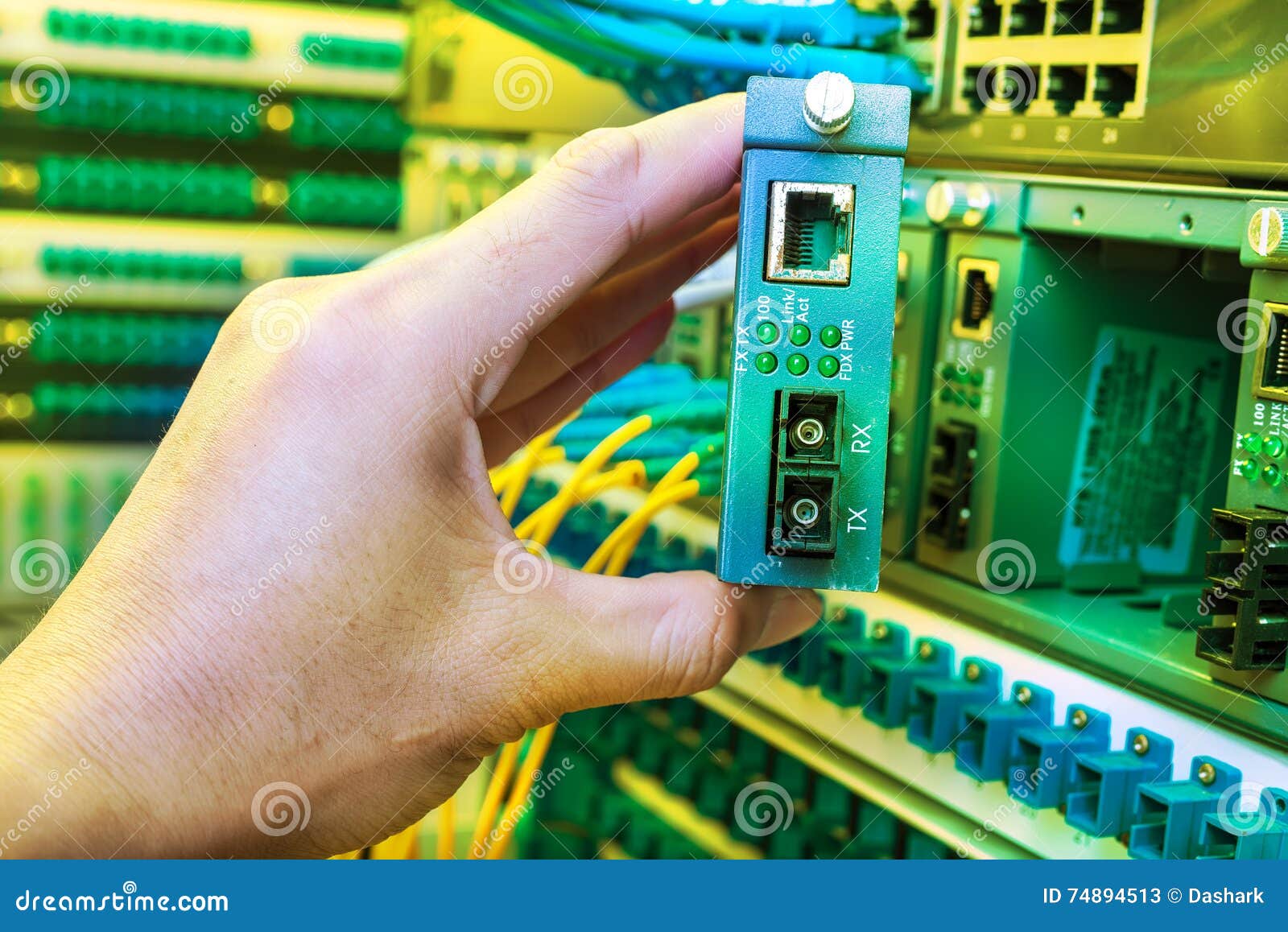 Man Connecting Fiber Network Cables Stock Image - Image of rack ...