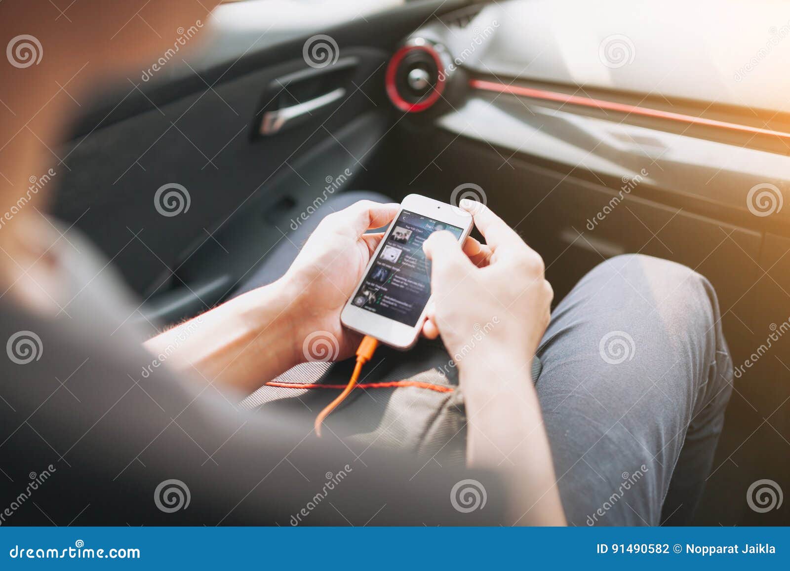 Man Connecting Phone To the Car Media System Stock Photo - Image of ...