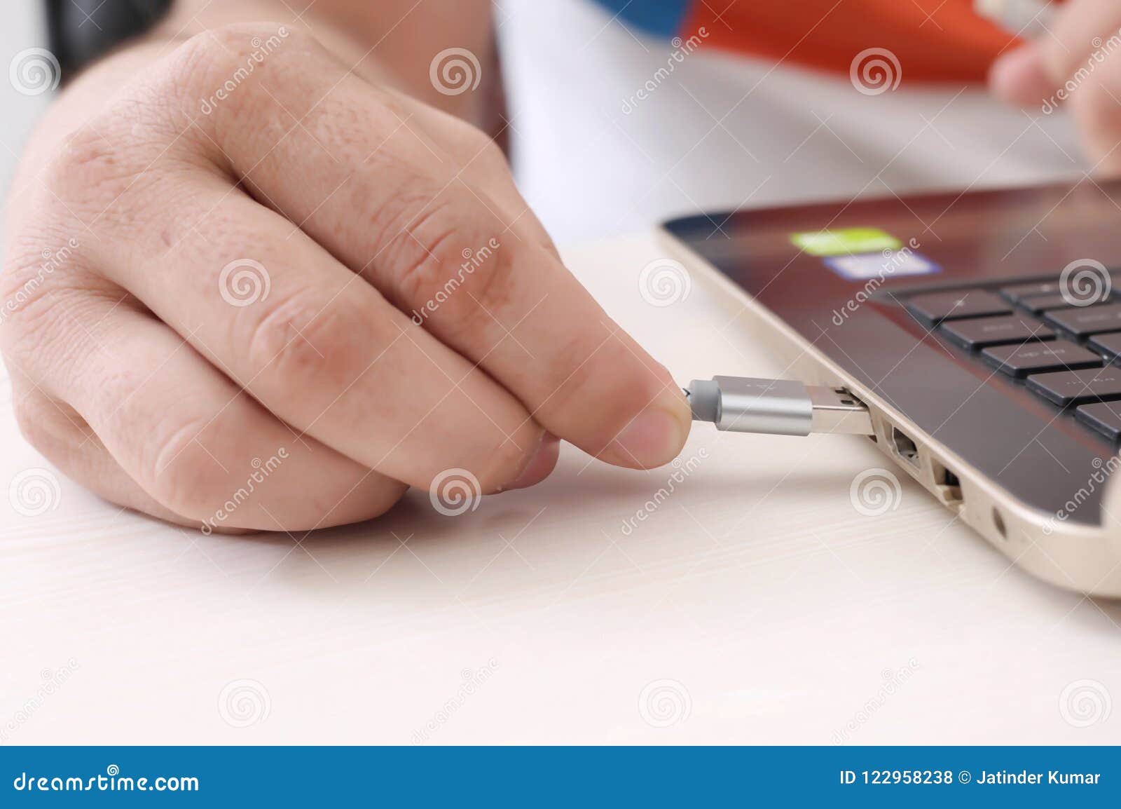 Man is Connecting USB Cable To Laptop Stock Photo - Image of connecting ...