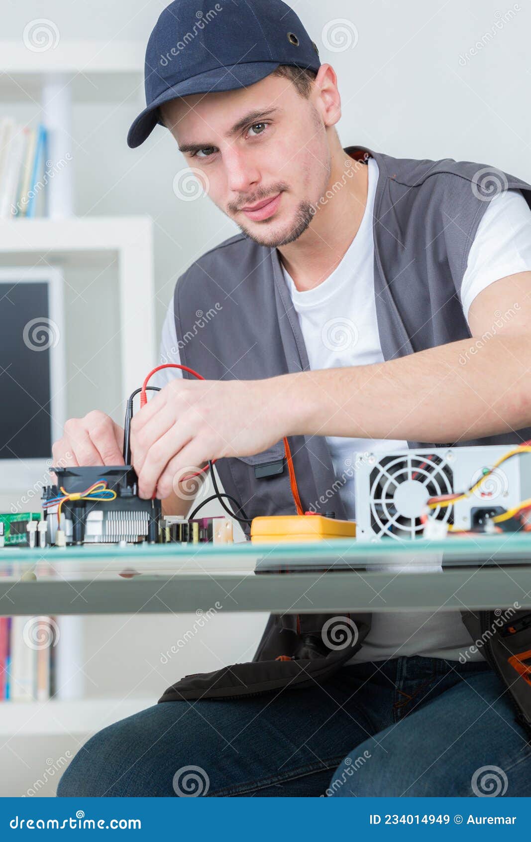 Man connecting wires stock image. Image of connection - 234014949