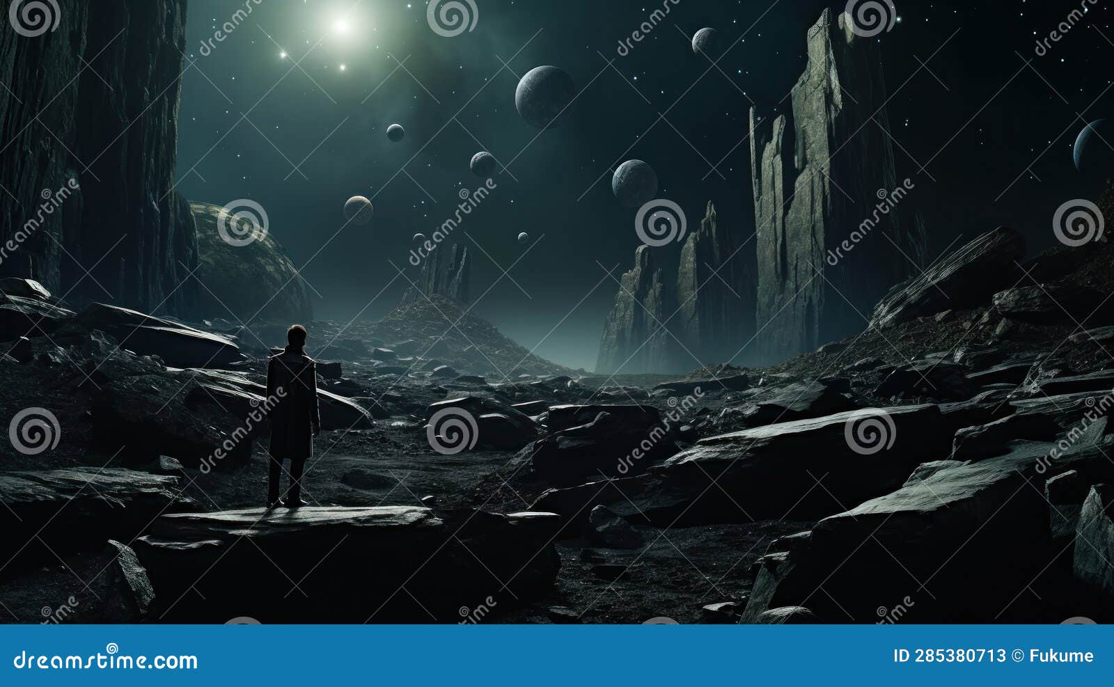 Man Conquers Space Rock Planet. Generative Ai Stock Illustration ...