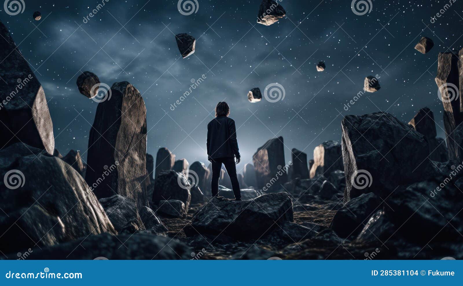 Man Conquers Space Rock Planet. Generative Ai Stock Photo - Image of ...