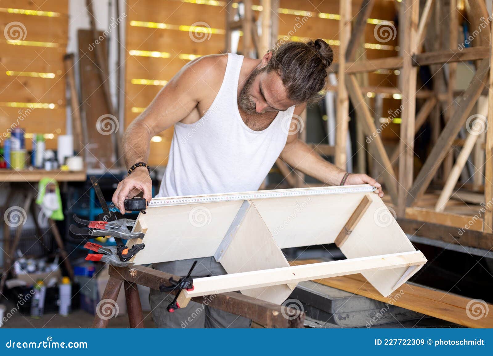 Man Constructing a Small Cupboard for a Caravan Stock Image - Image of ...
