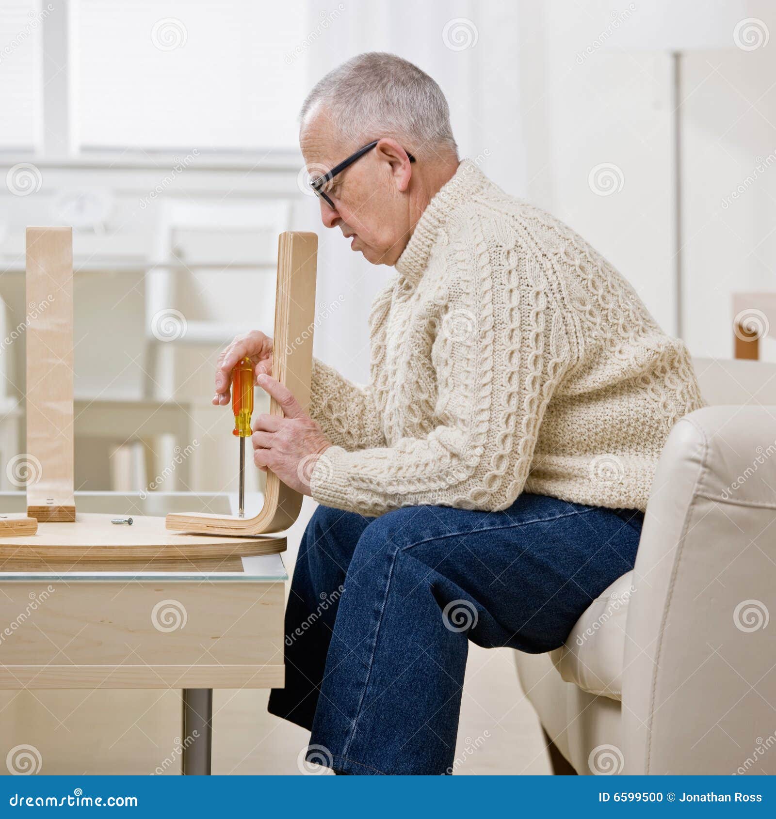 Man Constructing Wooden Table Using Screwdriver Stock Photo - Image of ...