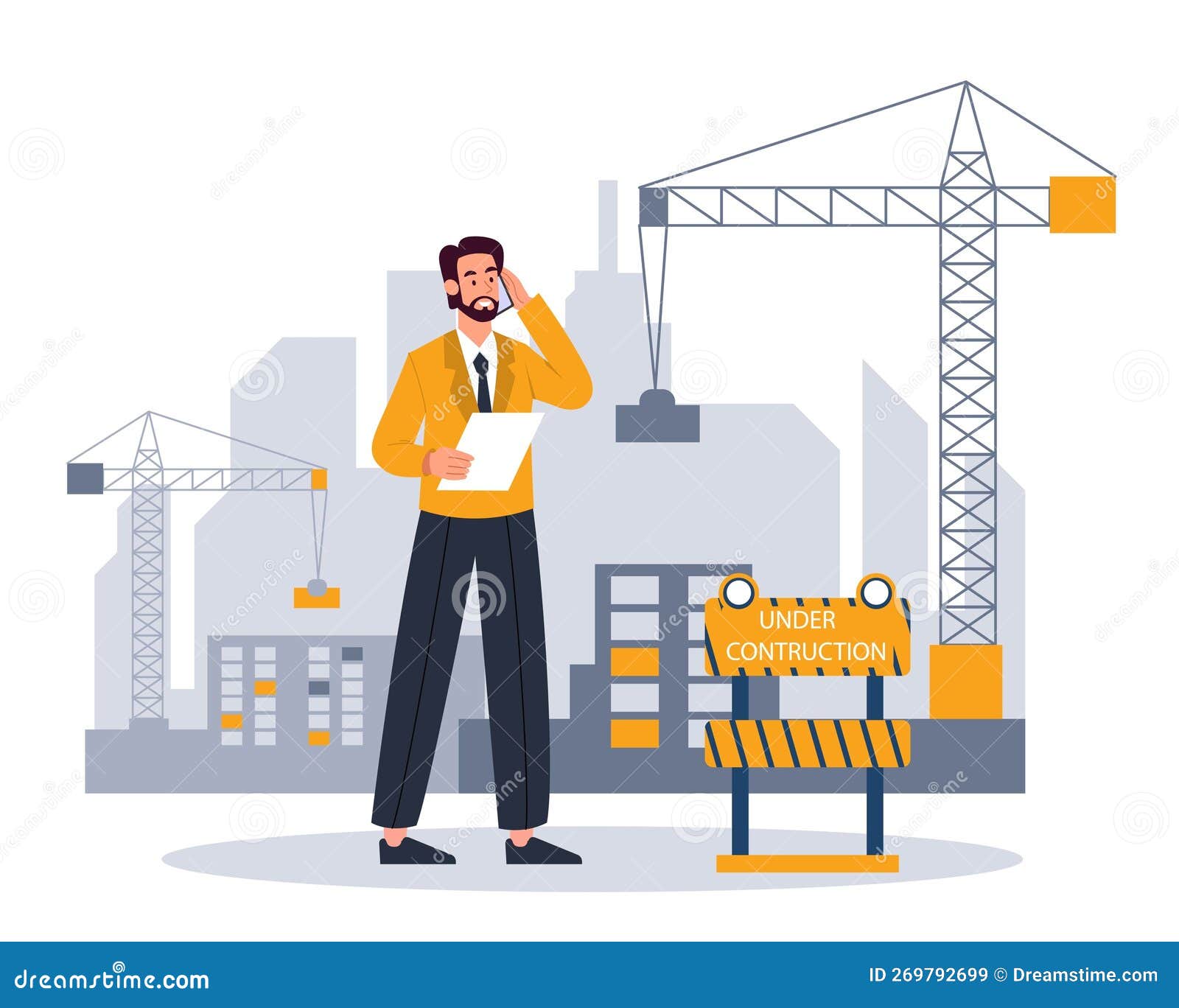 Man at construction stock vector. Illustration of plan - 269792699