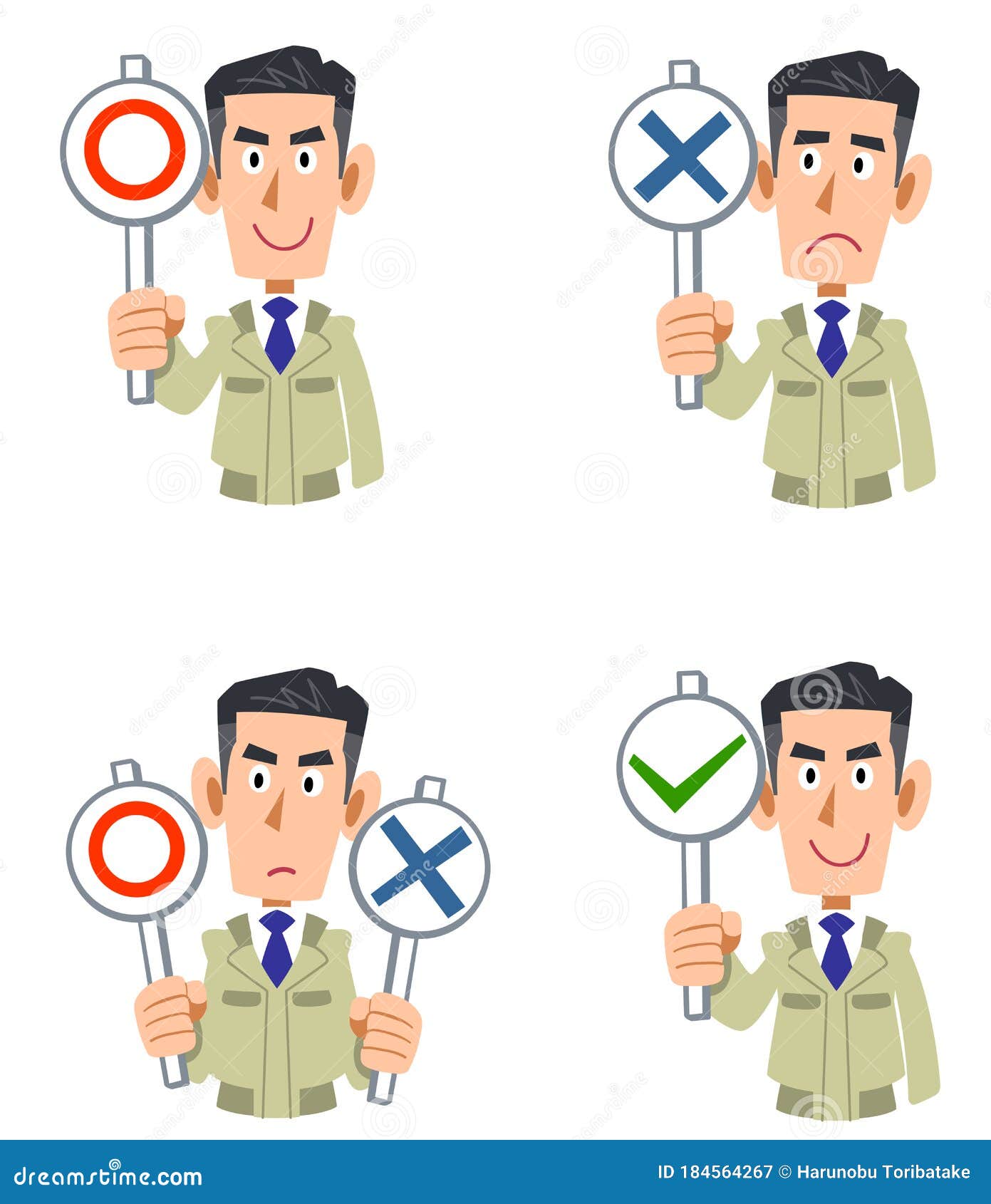 A Man in a Construction Shop with Correct and Incorrect Answers Stock ...