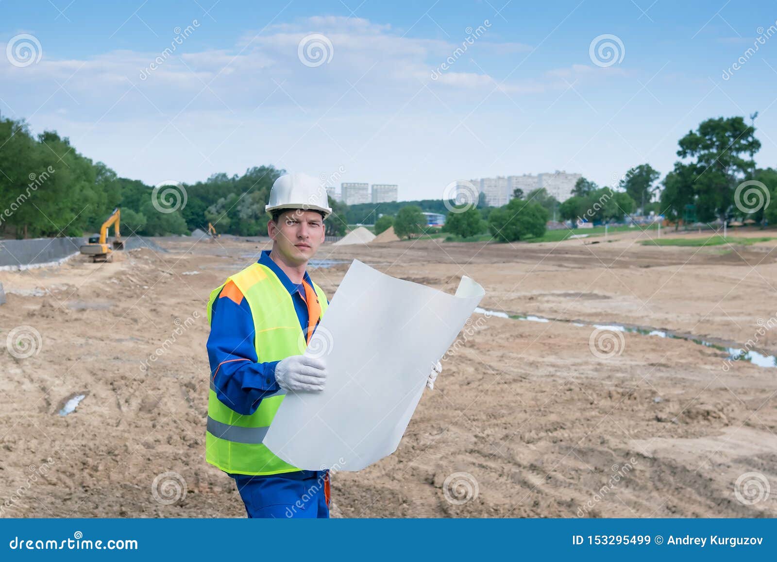 Man on Construction Site Looks at a Building Project Stock Image ...