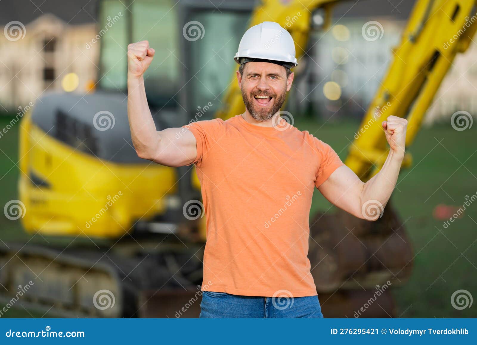 Man at Construction Site. Worker Constructor in Hardhat. Construction ...