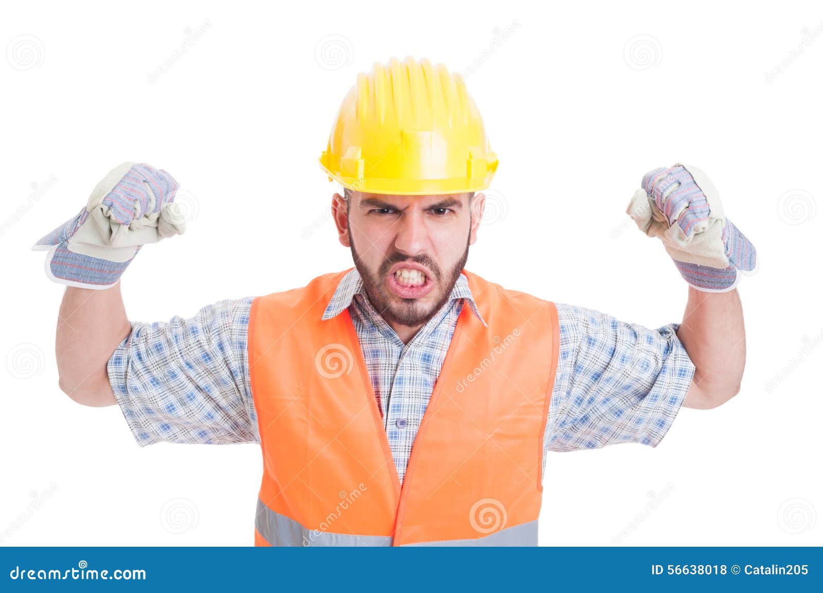 Man Construction Worker or Builder Stock Photo - Image of helmet, anger ...
