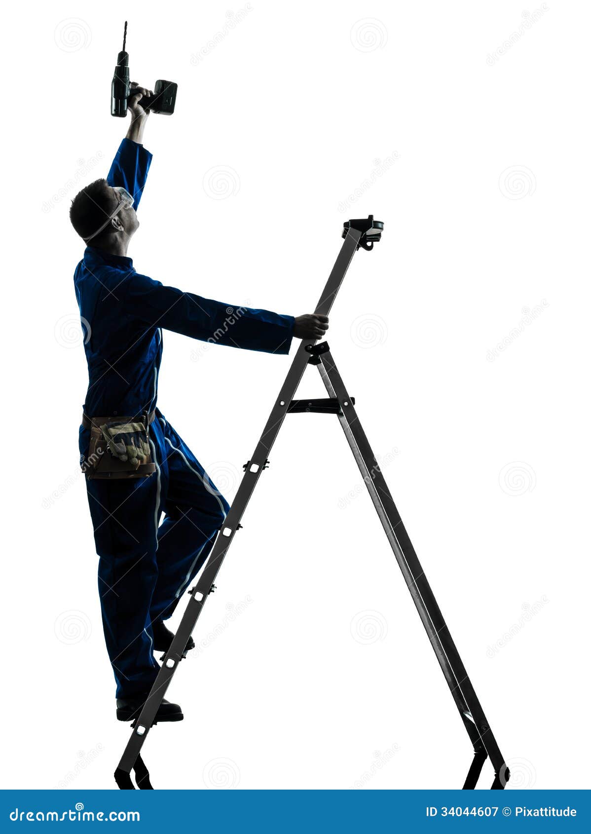 Man Construction Worker Holding Drill Silhouette Stock Image - Image of ...