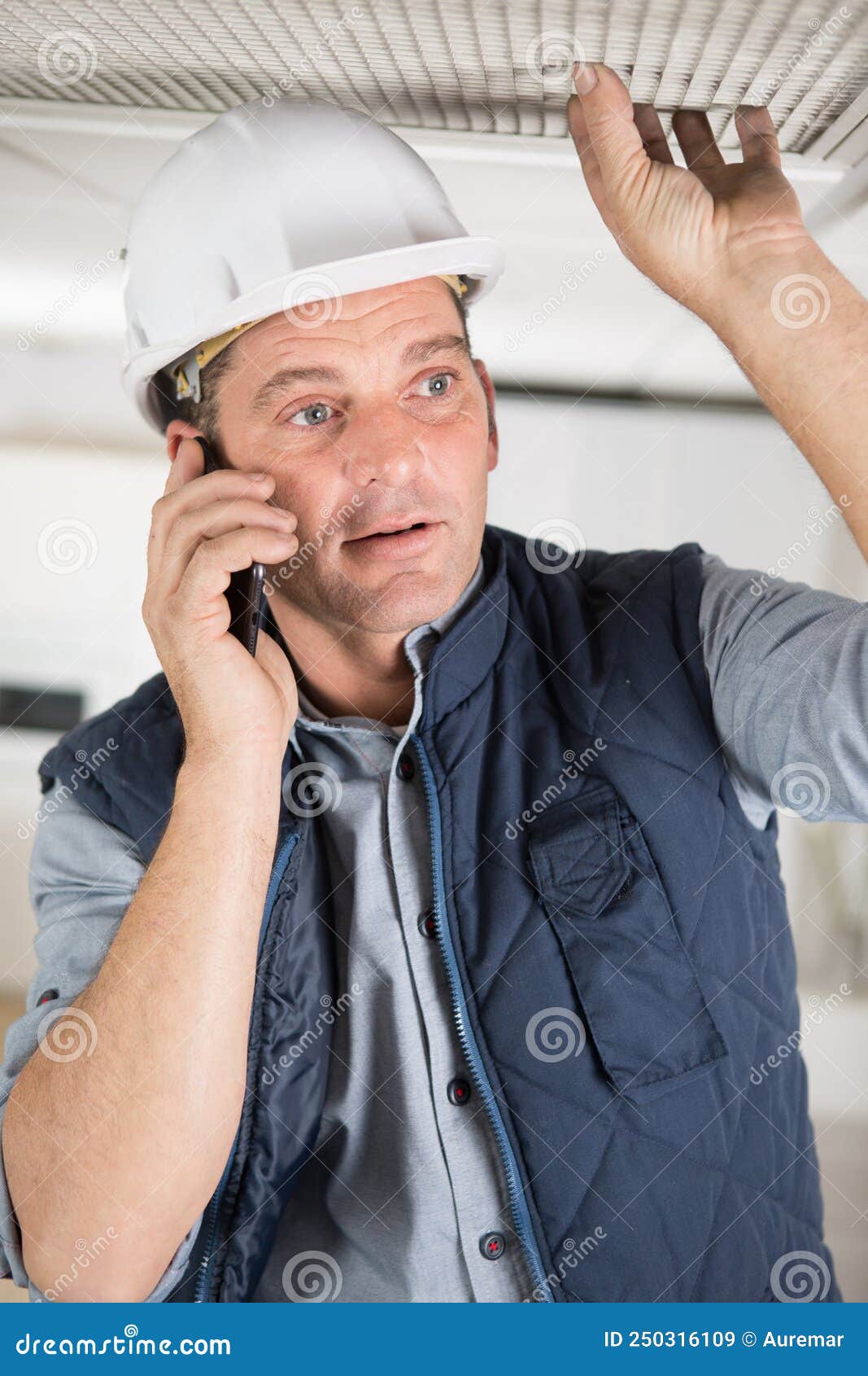 Man Construction Worker Talking on Phone Smartphone Stock Image - Image ...