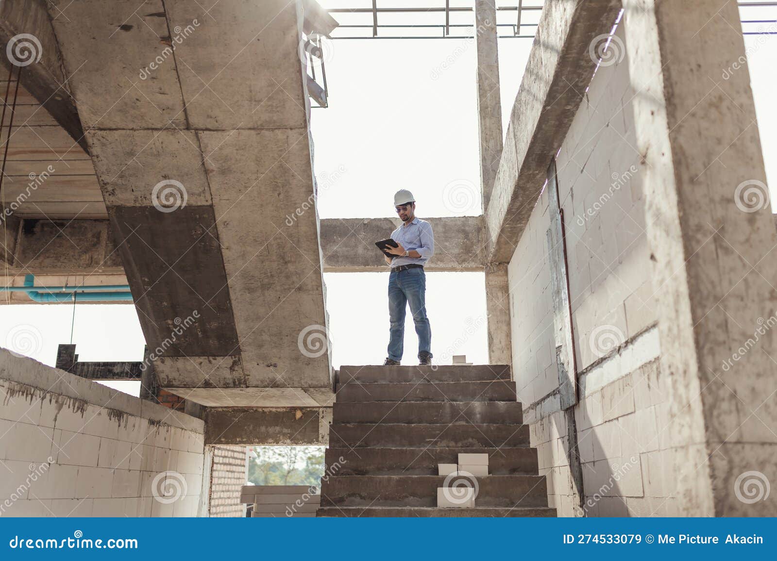 A Man Consult Engineer Inspection Stair in Construction Project Stock ...
