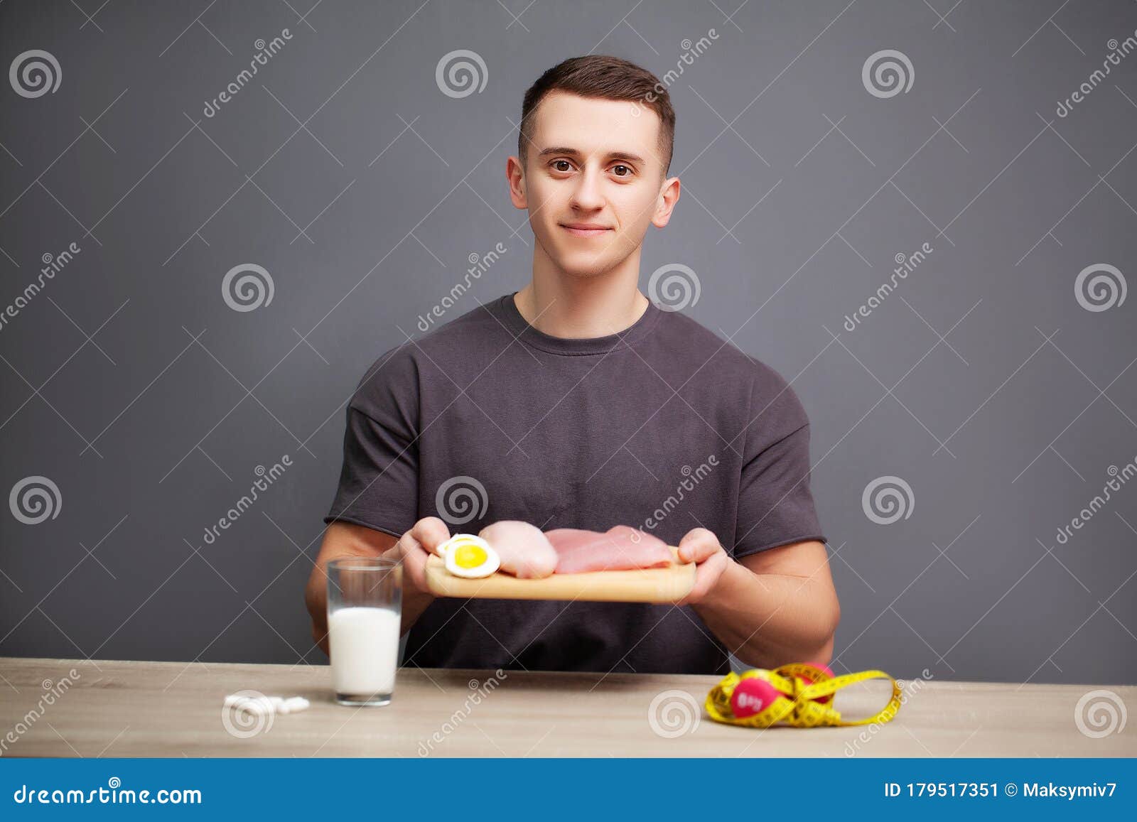 Man Consumes a High-protein Meal of Meat and Fruit Stock Image - Image ...