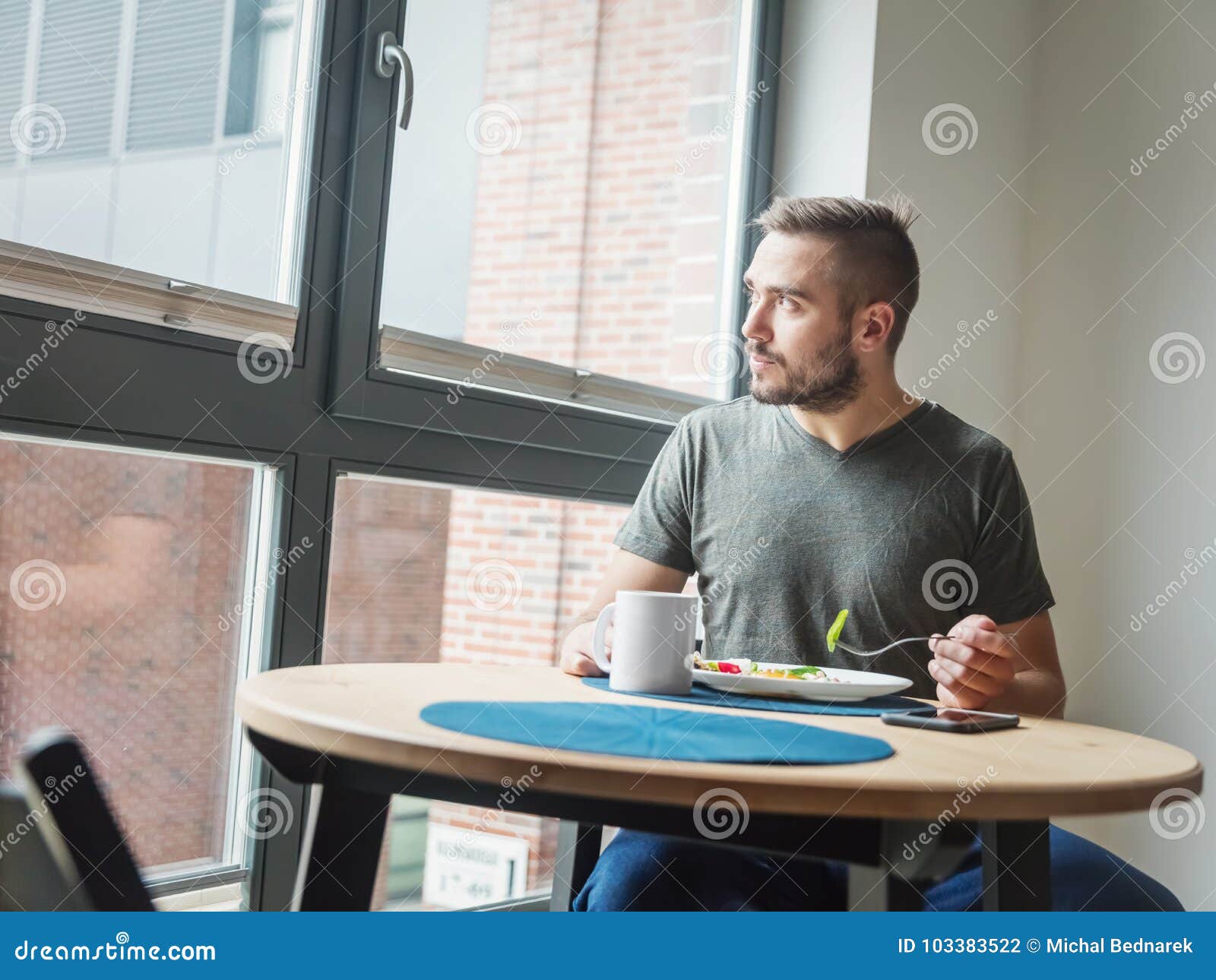 Man Consuming a Home-made Fresh Breakfast. Stock Photo - Image of ...