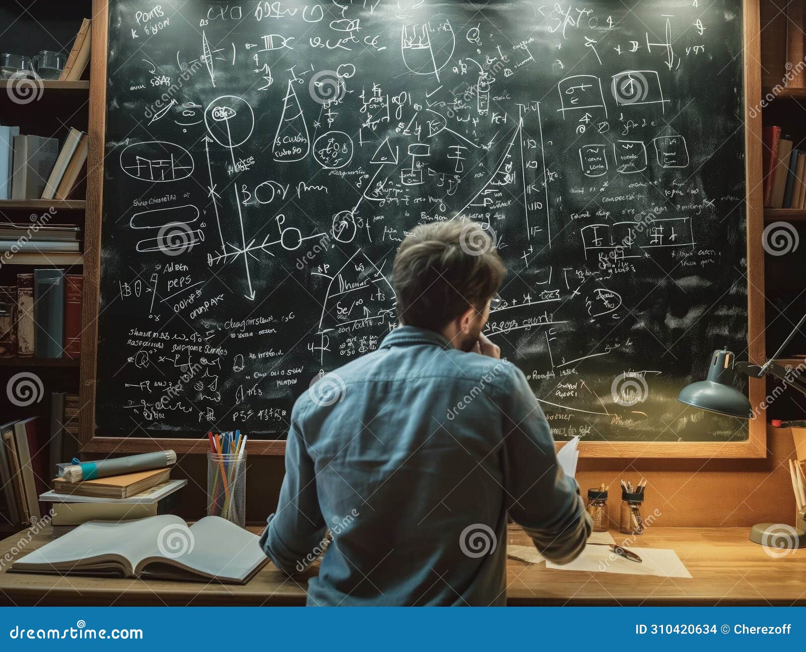 Pensive Man Evaluating Complex Equations Stock Photo - Image of ...