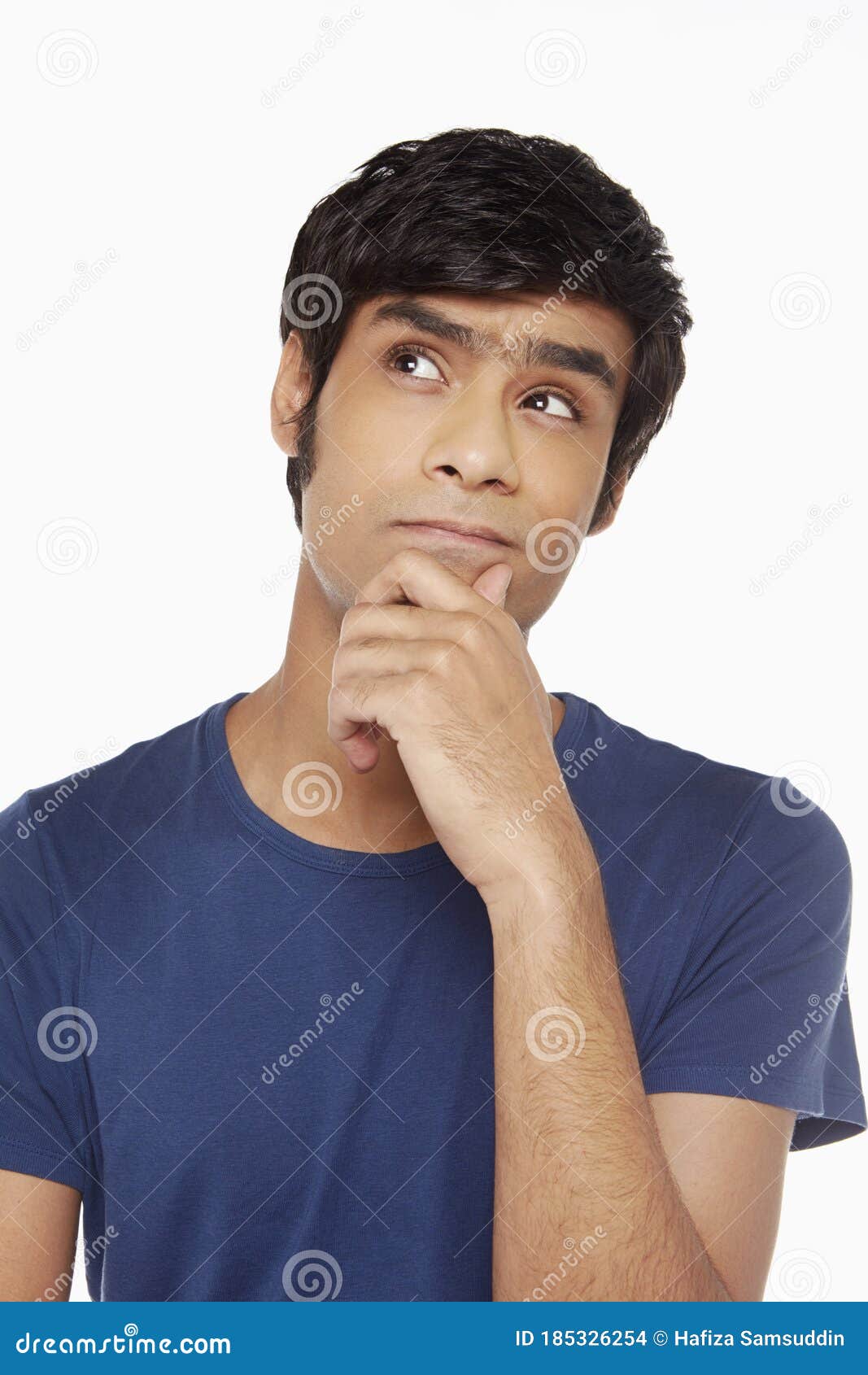 Man Contemplating with Hand in the Chin Stock Photo - Image of front ...