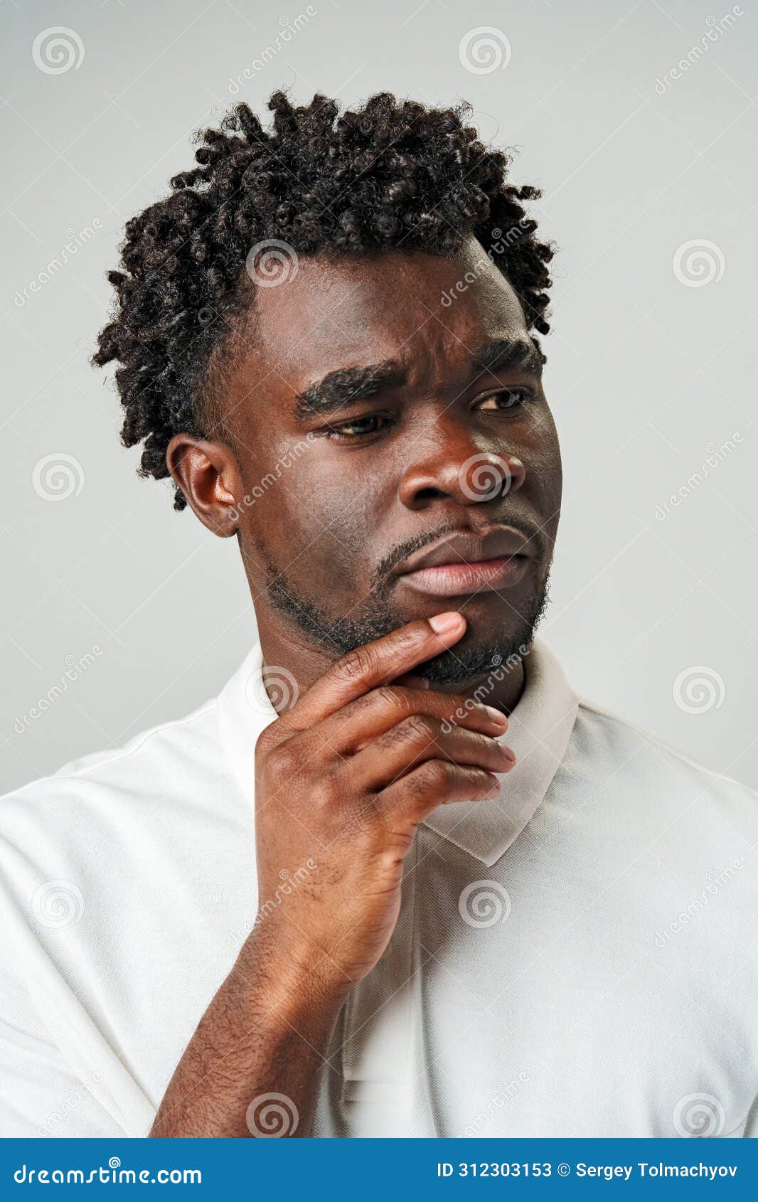 Man Contemplating with Hand on Chin Stock Image - Image of quiet ...