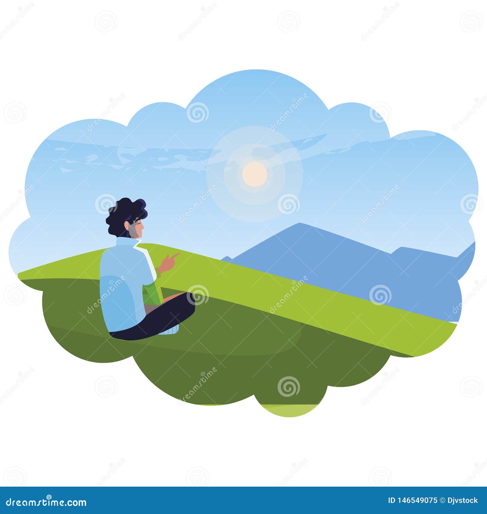 Man Contemplating the Horizon in the Field Scene Stock Illustration ...
