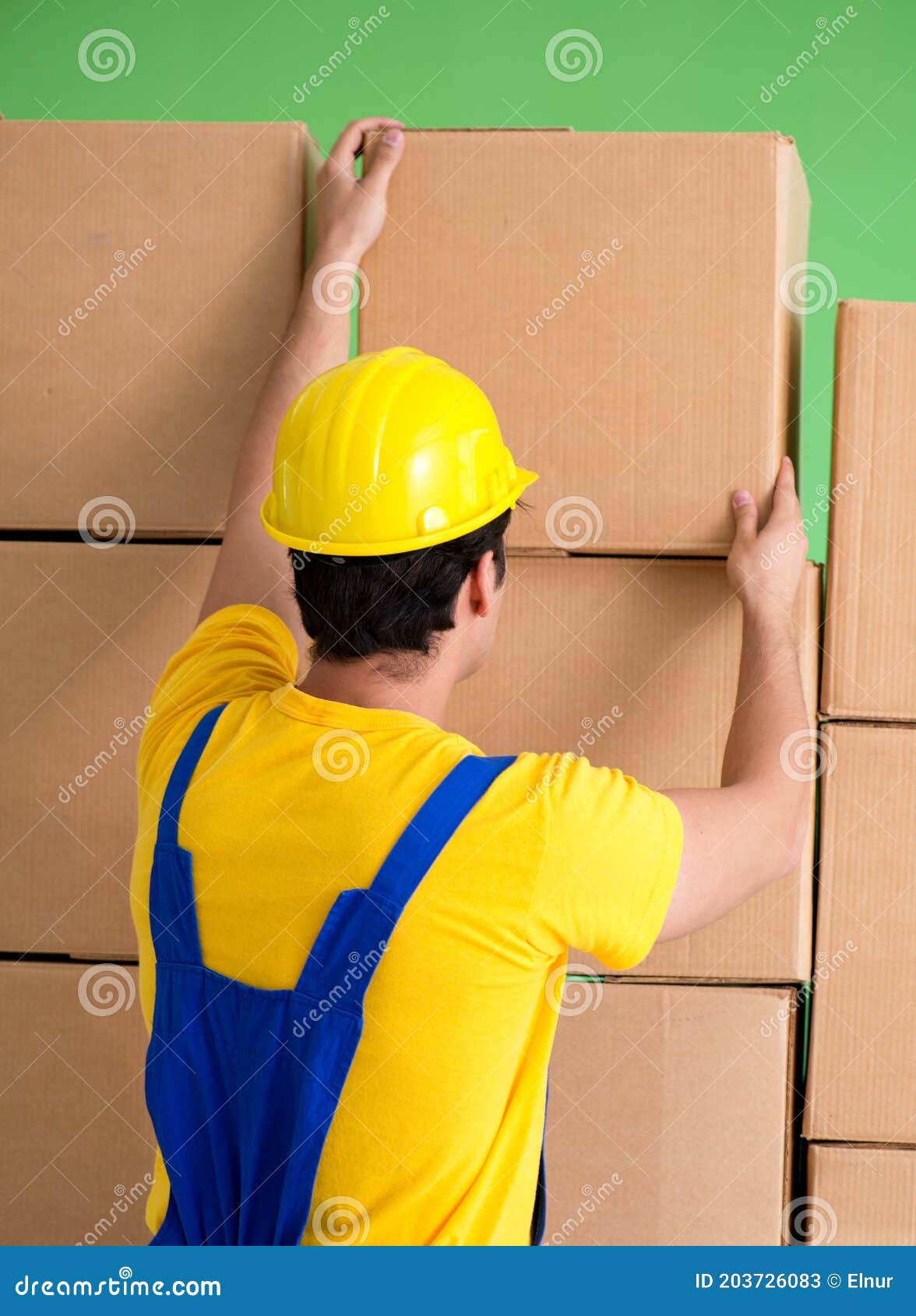 Man Contractor Working with Boxes Delivery Stock Image - Image of ...