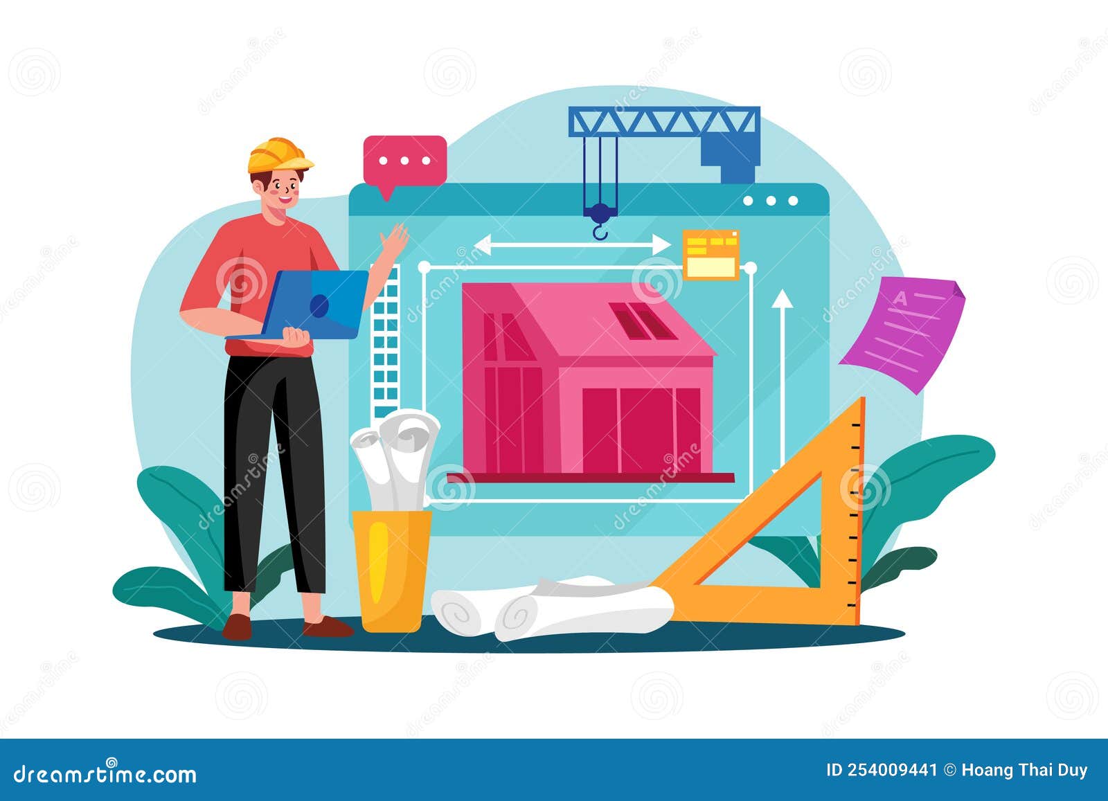 Man Contractor Working on Laptop Stock Vector - Illustration of house ...