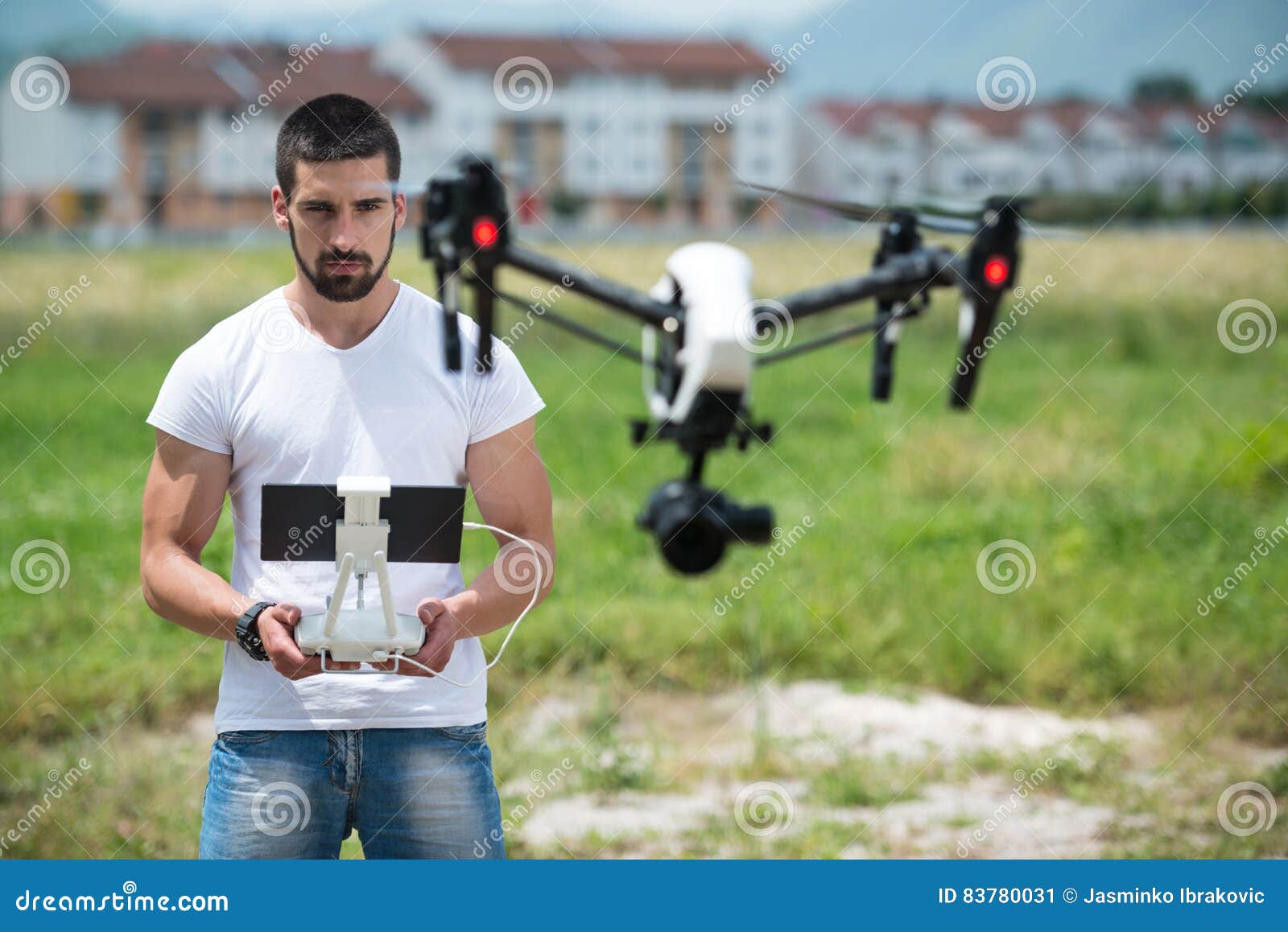 Man Control Drone stock image. Image of male, copter - 83780031