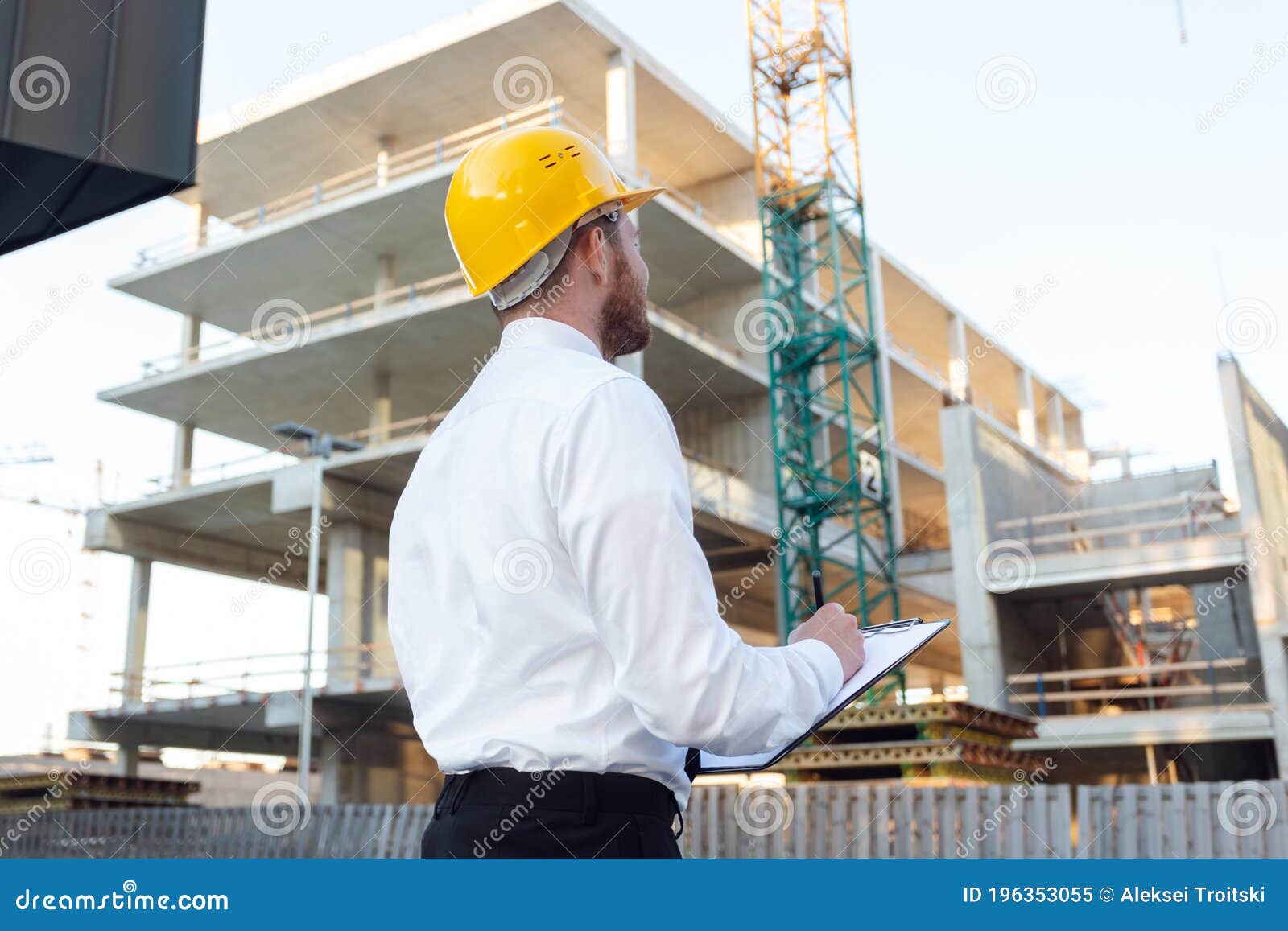 Man Controlling Building. Builder Making Marks in Clipboard Stock Image ...
