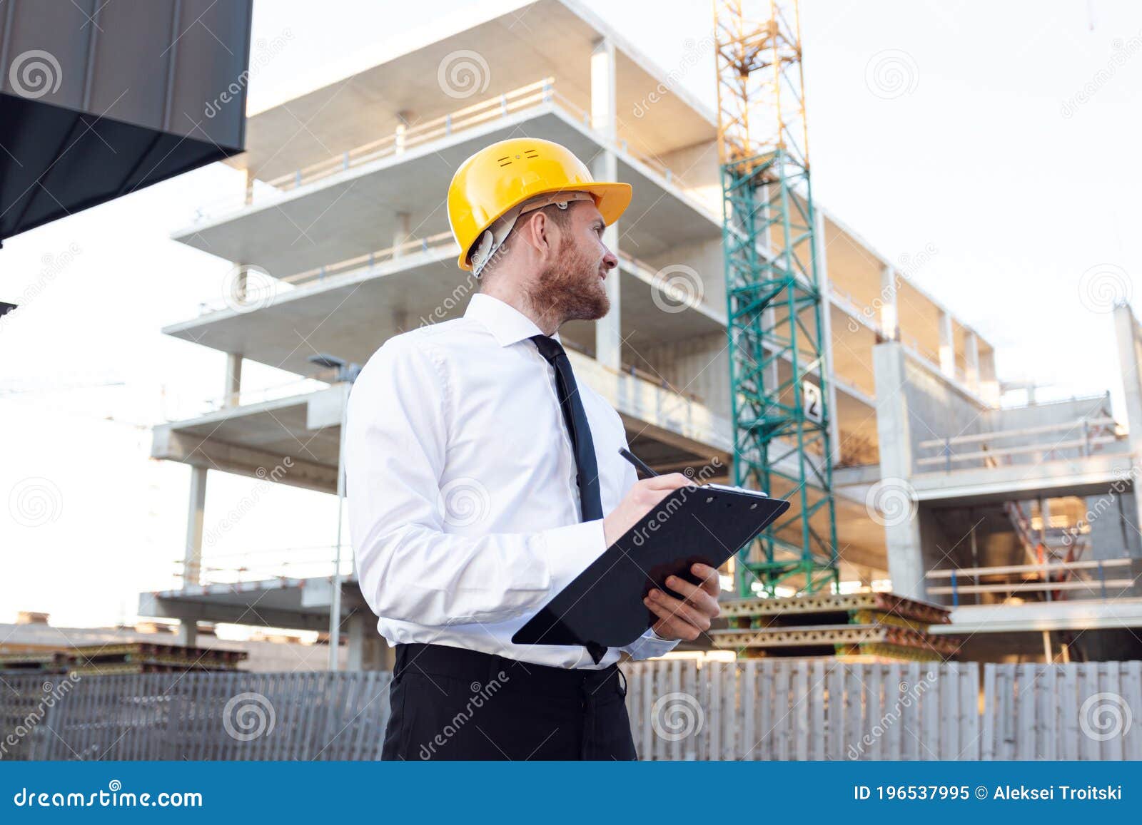 Man Controlling Building. Builder Making Marks in Clipboard Stock Image ...