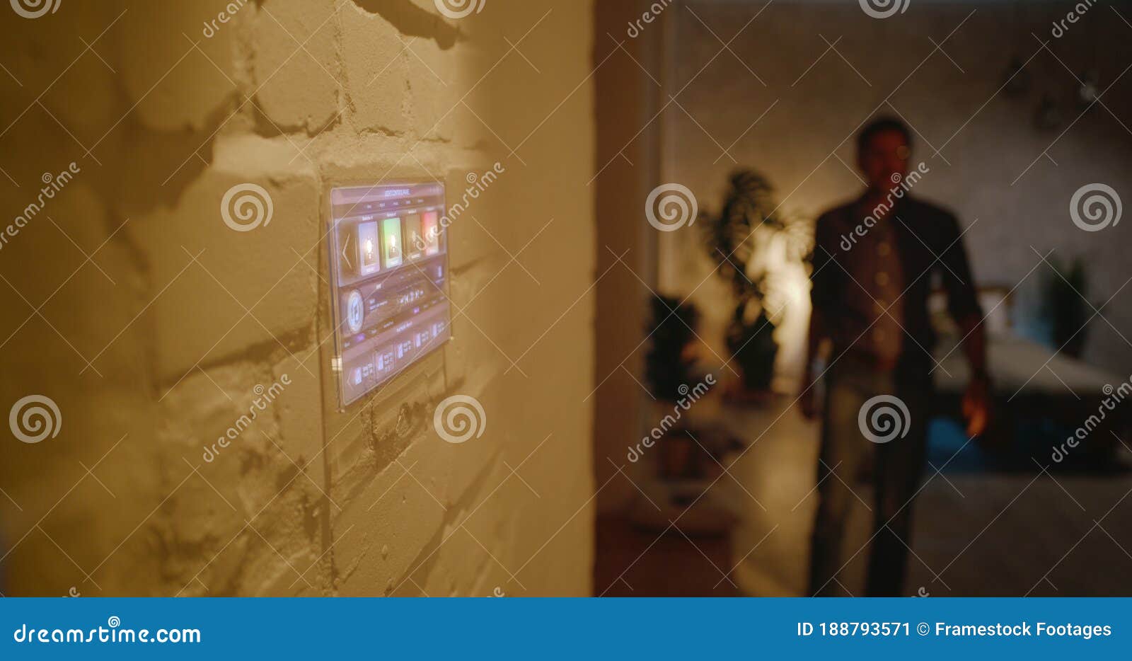 Man Controlling Lighting with Home Hub Stock Image - Image of ...
