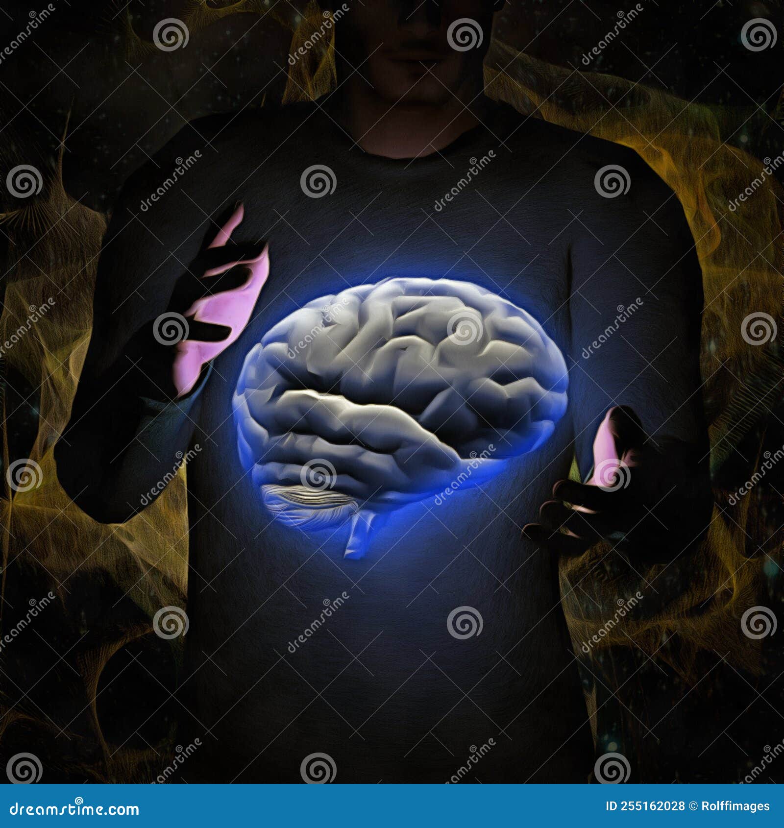 Man controls brain stock illustration. Illustration of hands - 255162028
