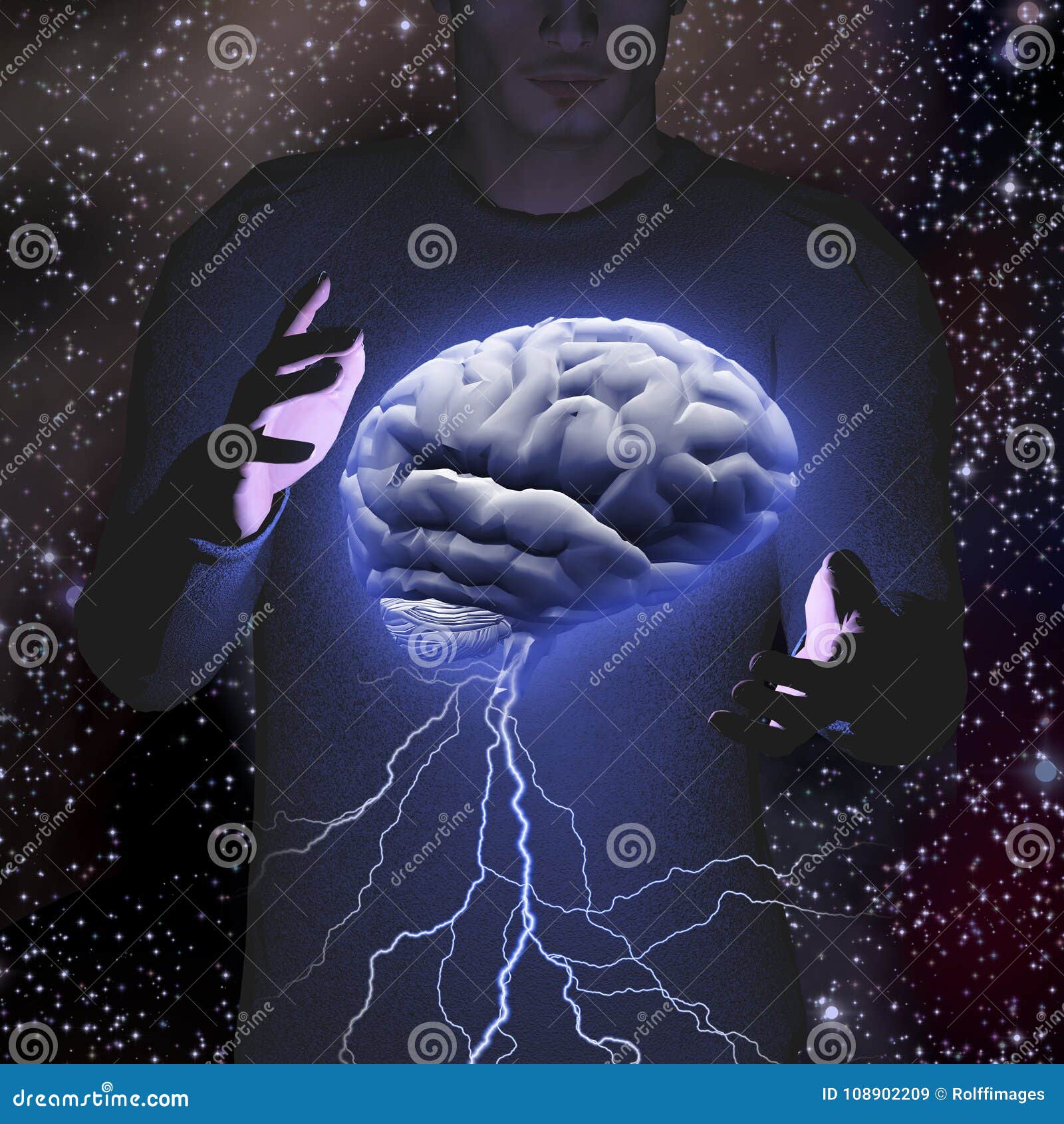 3D Brain With Storm Clouds And Frontal Lobe Highlighted Royalty-Free ...