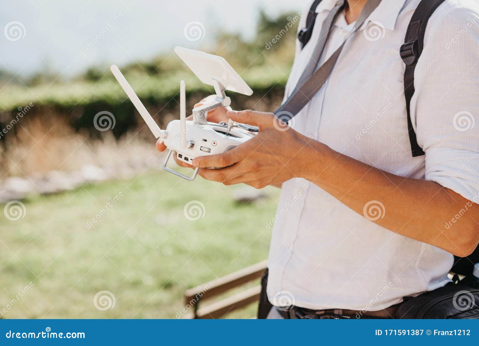 A man controls a drone stock image. Image of panel, multicopter - 171591387
