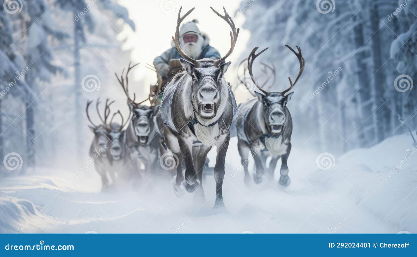 A Man Controls a Team of Reindeer Stock Illustration - Illustration of ...