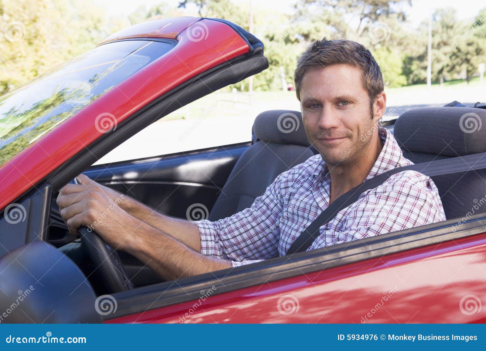 Man in Convertible Car Smiling Stock Photo - Image of automobile, pride ...