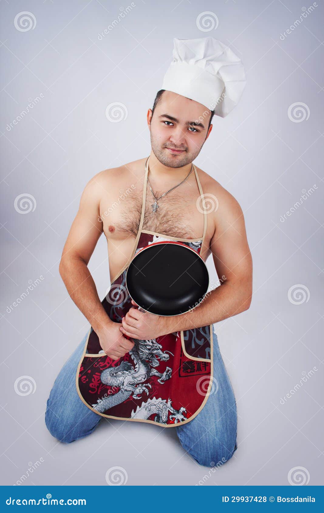Man with frying pan stock photo. Image of cake, kitchen - 29937428