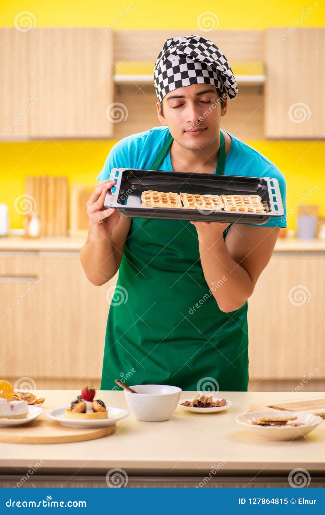 The Man Cook Preparing Cake in Kitchen at Home Stock Image - Image of ...