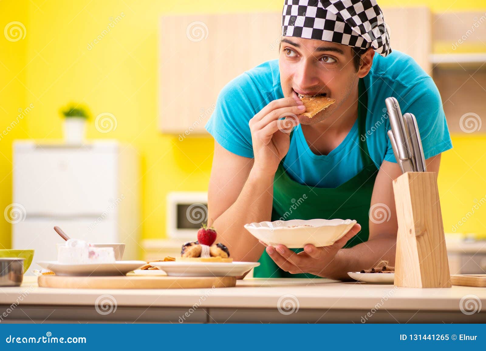 The Man Cook Preparing Cake in Kitchen at Home Stock Image - Image of ...
