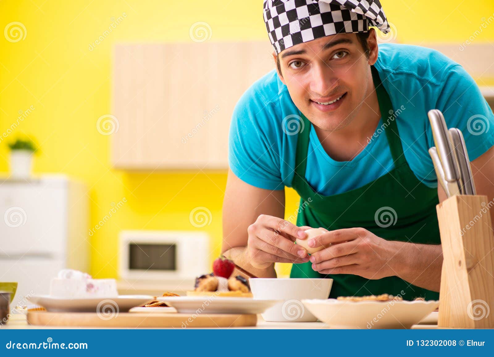 The Man Cook Preparing Cake in Kitchen at Home Stock Photo - Image of ...