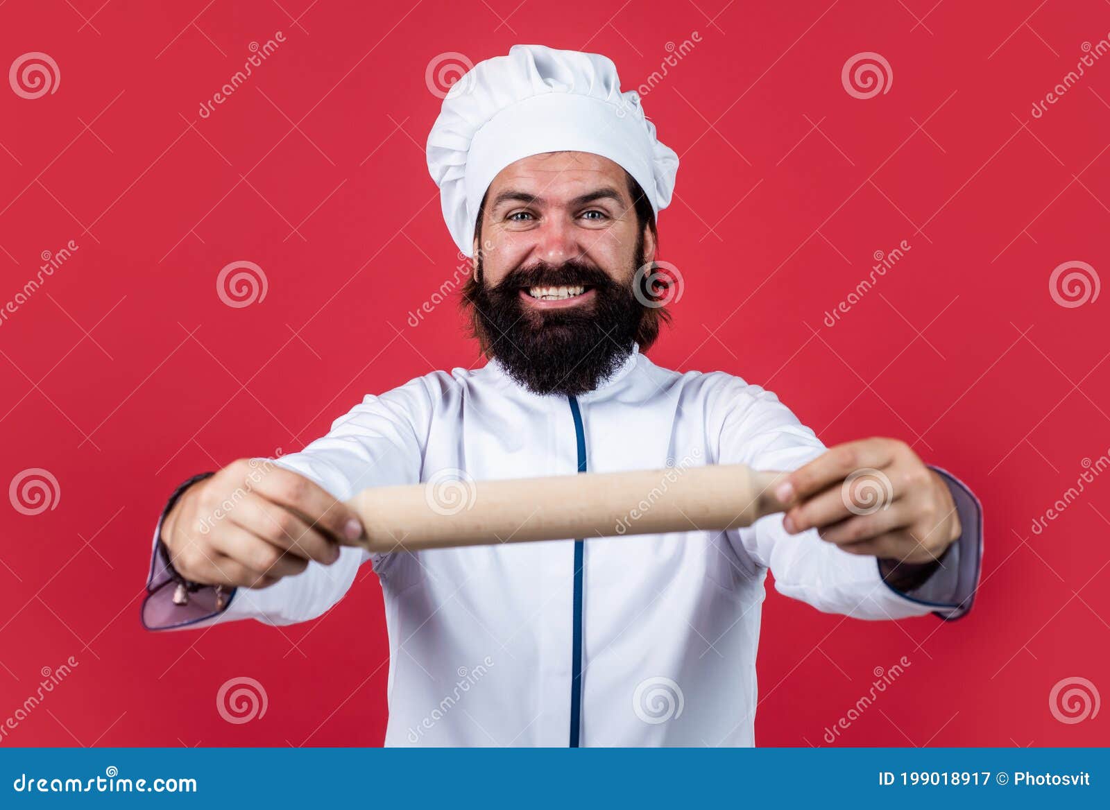 Man Cook Using Wooden Rolling Pin, Utensils Stock Image - Image of home ...
