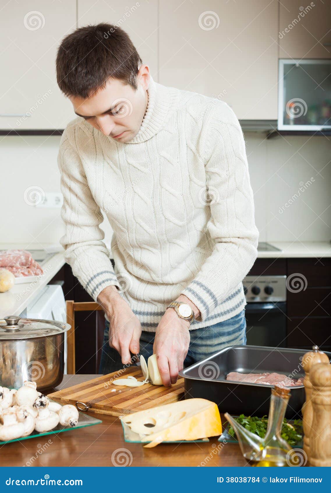 Man Cooking French-style Veal Stock Photo - Image of potato ...